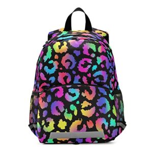 alaza rainbow leopard print cheetah colorful kids toddler backpack purse for girls boys kindergarten preschool school bag w/chest clip leash reflective strip