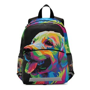 alaza colorful dog print golden retriever kids toddler backpack purse for girls boys kindergarten preschool school bag w/chest clip leash reflective strip