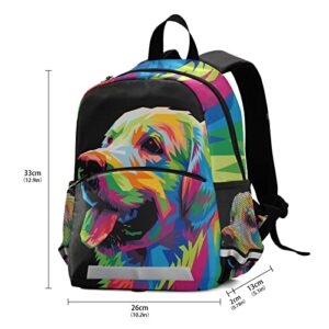 ALAZA Colorful Dog Print Golden Retriever Kids Toddler Backpack Purse for Girls Boys Kindergarten Preschool School Bag w/Chest Clip Leash Reflective Strip