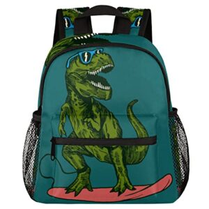 skateboard dinosaur kid's backpack green toddler bag with chest clip schoolbag for girl boy preschool kindergarten student bookbag children bag travel daypack