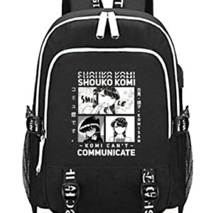 TIMMOR MAGIC Anime Komi Can't Communicate Backpack with USB Charging Port, Schoolbags Bookbags Over 8 Years Old.(Black2)