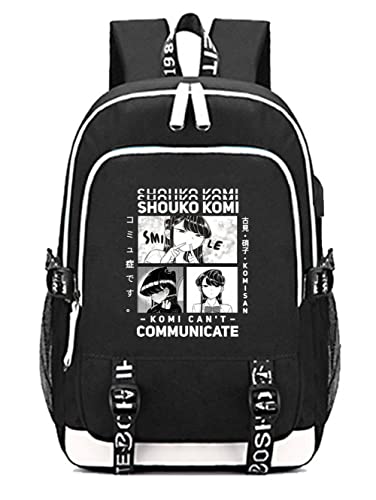 TIMMOR MAGIC Anime Komi Can't Communicate Backpack with USB Charging Port, Schoolbags Bookbags Over 8 Years Old.(Black2)