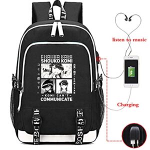 TIMMOR MAGIC Anime Komi Can't Communicate Backpack with USB Charging Port, Schoolbags Bookbags Over 8 Years Old.(Black2)