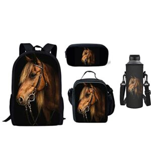 belidome horse black school backpack set of 4 lunch bag pencil case water bottle holder for kids girls