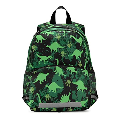 Cute Toddler Backpack Green Dinosaurs Grunge Background Mini Bag for Baby Girl Boy Age 3-7