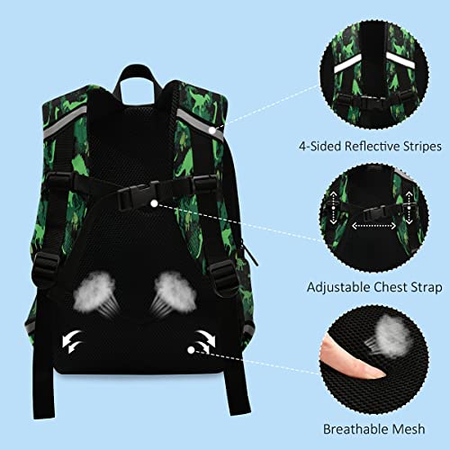 Cute Toddler Backpack Green Dinosaurs Grunge Background Mini Bag for Baby Girl Boy Age 3-7