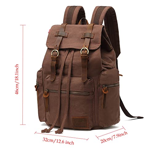 Canvas Backpack Unisex Vintage Casual Rucksack 17 inch Laptop Daypacks Schoolbag College Bookbag Hiking Camping Travel Bag Coffee