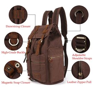 Canvas Backpack Unisex Vintage Casual Rucksack 17 inch Laptop Daypacks Schoolbag College Bookbag Hiking Camping Travel Bag Coffee