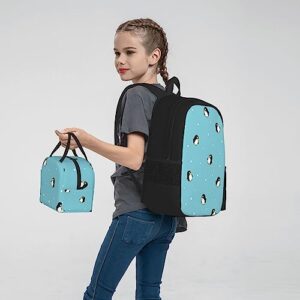 xubrextas 2pcs Backpack Set For Boys, Cartoon Penguin Backpacks And Lunch Box For Girl Elementary Bags Teens Bookbags