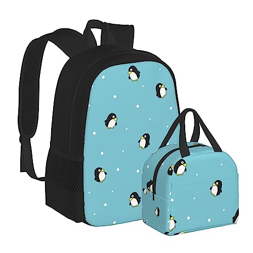 xubrextas 2pcs Backpack Set For Boys, Cartoon Penguin Backpacks And Lunch Box For Girl Elementary Bags Teens Bookbags