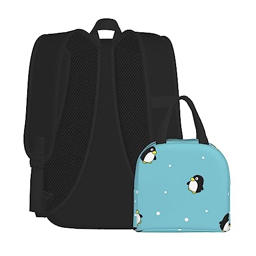 xubrextas 2pcs Backpack Set For Boys, Cartoon Penguin Backpacks And Lunch Box For Girl Elementary Bags Teens Bookbags