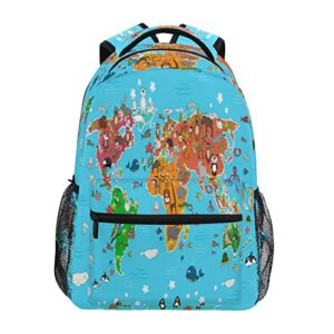 auuxva world map animals symbol kids backpack for boys girls,panda fish zebra 16 inch school backpack for elementary preschool kindergarten bookbags for teens children women men college travel bag