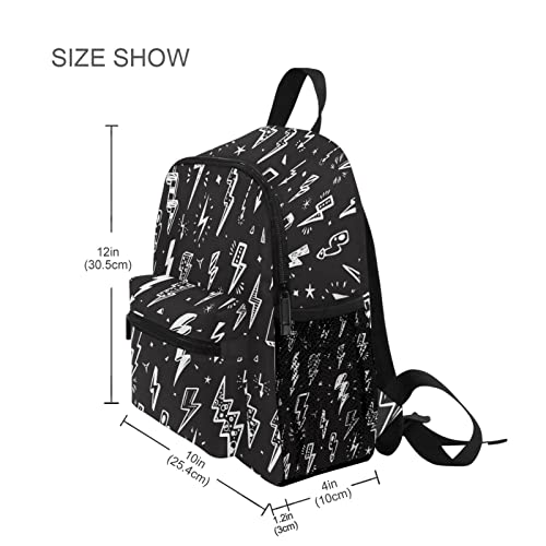 Aflyko Kids Backpack Lightning Bolts Doodle Daycare Kindergarten Daypack Toddler Travel Girls Boys Waterproof Preschool Bag 10" × 4" × 12"