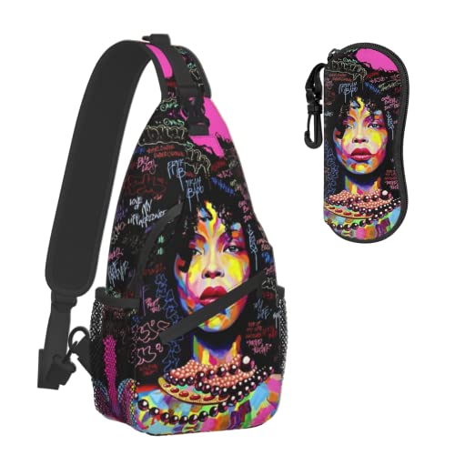 yngviud Sling bag for women crossbody chest bags Sling Backpack Travel Hiking Daypack for Women Men Shoulder Bag for Casual Sport Climbing Runners African American Black Girl (Glasses case included