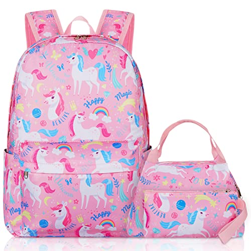 Unicorn Backpack for Girls School Backpack Bookbag with Lunch Box School Bag Set Back to School Supplies Gifts for Kids Preschool Elementary