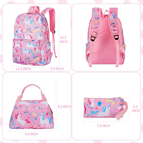 Unicorn Backpack for Girls School Backpack Bookbag with Lunch Box School Bag Set Back to School Supplies Gifts for Kids Preschool Elementary