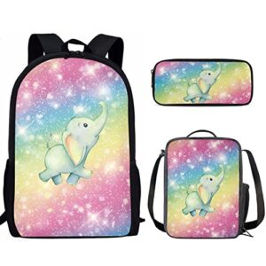 babrukda elephant cute print school book bag set, backpack set of 3, bookbag with portable lunchbox zipper school pencil cases, childrens backpacks for school daily travel