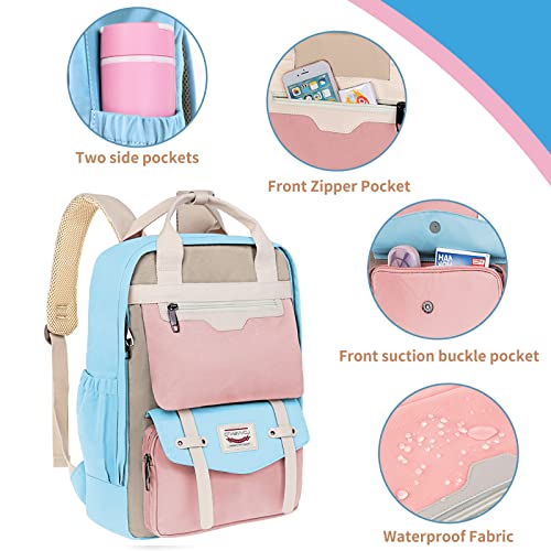 lovvento College Backpack for Women Cute Vintage Travel Bag Aesthetic Laptop Backpack 15.6 Inch Waterproof Computer Work