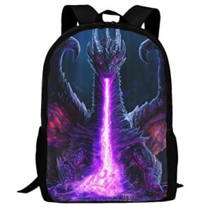 ALIFAFA Cool Dragon School Backpack Dragon Purple Fire Bookbag for Boys Girls Elementary Middle High College School Casual Travel Bag Computer Laptop Daypack Rucksack, 17 Inch