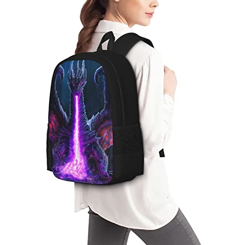 ALIFAFA Cool Dragon School Backpack Dragon Purple Fire Bookbag for Boys Girls Elementary Middle High College School Casual Travel Bag Computer Laptop Daypack Rucksack, 17 Inch