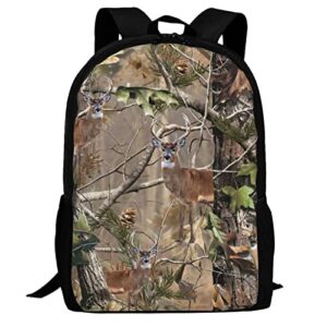 alifafa deer school backpack hunting camo deer forest tree bookbag for boys girls elementary middle high college school casual travel bag computer laptop daypack rucksack, 17 inch