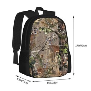 ALIFAFA Deer School Backpack Hunting Camo Deer Forest Tree Bookbag for Boys Girls Elementary Middle High College School Casual Travel Bag Computer Laptop Daypack Rucksack, 17 Inch