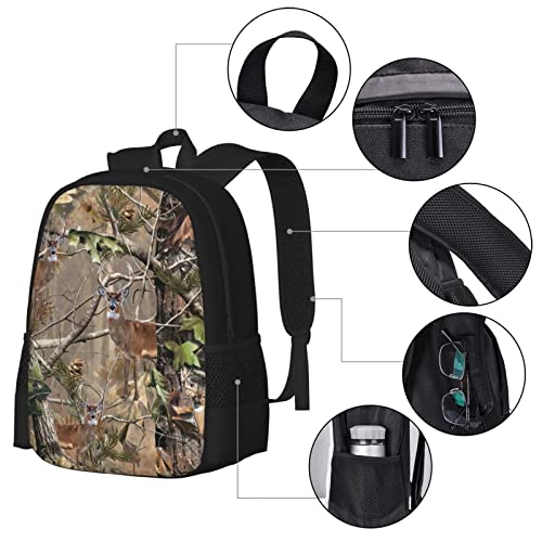 ALIFAFA Deer School Backpack Hunting Camo Deer Forest Tree Bookbag for Boys Girls Elementary Middle High College School Casual Travel Bag Computer Laptop Daypack Rucksack, 17 Inch