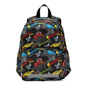 fisyme monster truck car colorful backpack schoolbag kids daypack toddler travel school bag small mini backpacks for kindergarten preschool nursery children boys girls with chest strap