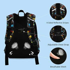 Fisyme Monster Truck Car Colorful Backpack Schoolbag Kids Daypack Toddler Travel School Bag Small Mini Backpacks for Kindergarten Preschool Nursery Children Boys Girls with Chest Strap