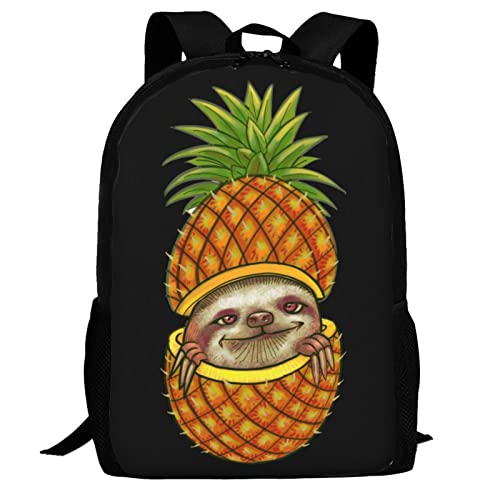 UIACOM Sloth Pineapple School Backpack Cute Sloth in Pineapple on Yellow Bookbag for Teens Kids Boys Girls, Large 17 inch Elementary Junior High University School Bag, Casual Travel Daypack Backpack