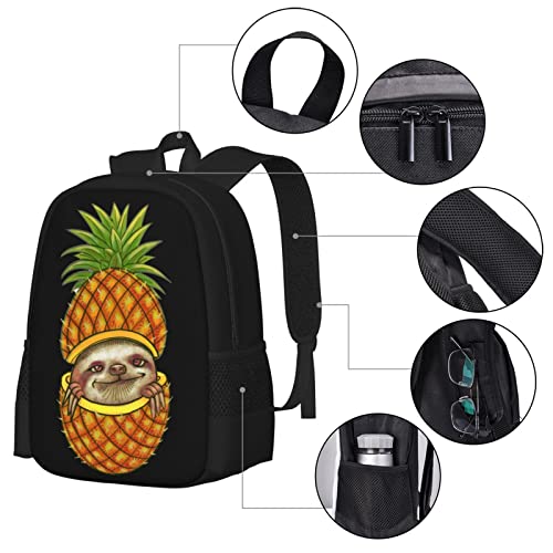 UIACOM Sloth Pineapple School Backpack Cute Sloth in Pineapple on Yellow Bookbag for Teens Kids Boys Girls, Large 17 inch Elementary Junior High University School Bag, Casual Travel Daypack Backpack