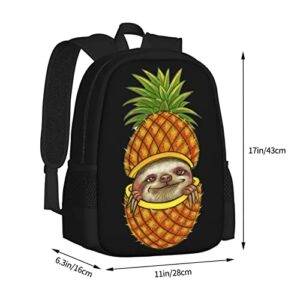 UIACOM Sloth Pineapple School Backpack Cute Sloth in Pineapple on Yellow Bookbag for Teens Kids Boys Girls, Large 17 inch Elementary Junior High University School Bag, Casual Travel Daypack Backpack