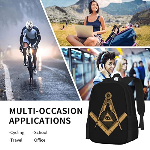 UIACOM Lightweight Masonic Freemason Logo Square and Compasses and Eye Of Providence School Bag Daypack College Backpack for Men Women Travel Rucksack for Sports High School Middle Bookbag