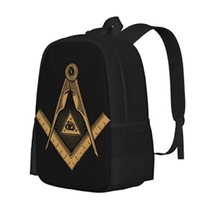 UIACOM Lightweight Masonic Freemason Logo Square and Compasses and Eye Of Providence School Bag Daypack College Backpack for Men Women Travel Rucksack for Sports High School Middle Bookbag