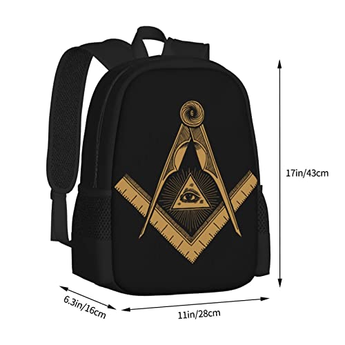 UIACOM Lightweight Masonic Freemason Logo Square and Compasses and Eye Of Providence School Bag Daypack College Backpack for Men Women Travel Rucksack for Sports High School Middle Bookbag