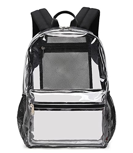 abshoo Heavy Duty Clear Backpack For School Approved Transparent Clear Bookbag (Black)