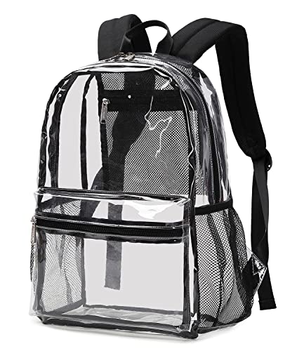 abshoo Heavy Duty Clear Backpack For School Approved Transparent Clear Bookbag (Black)