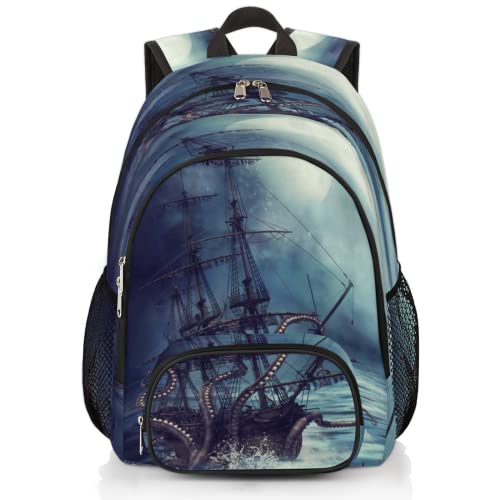 Sea Octopus Kraken Bookbag School Backpack Teens Girls Boys Schoolbag Shoulder Computer Hiking Gym Travel Casual Travel Daypack