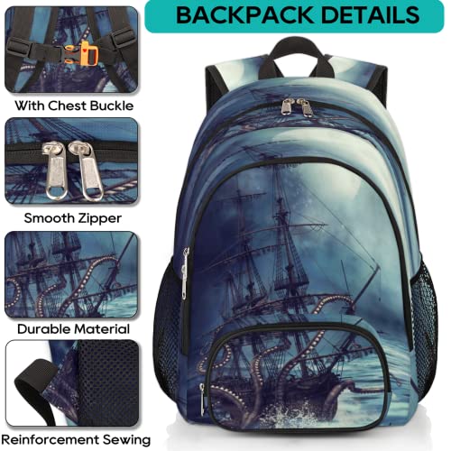 Sea Octopus Kraken Bookbag School Backpack Teens Girls Boys Schoolbag Shoulder Computer Hiking Gym Travel Casual Travel Daypack