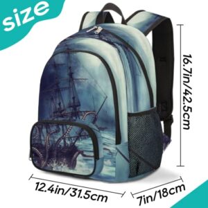 Sea Octopus Kraken Bookbag School Backpack Teens Girls Boys Schoolbag Shoulder Computer Hiking Gym Travel Casual Travel Daypack