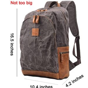 WUDON Canvas Leather Backpack for Women - Casual Style Shoulder Rucksack for Daypack Vintage Backpacks