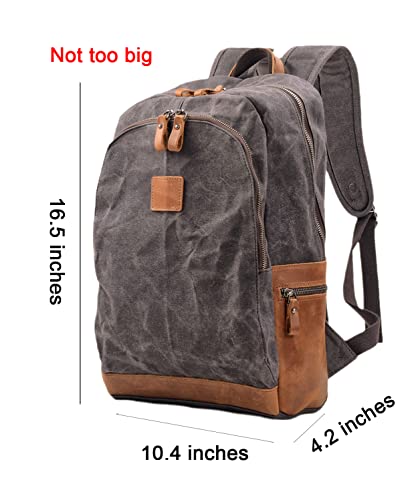 WUDON Canvas Leather Backpack for Women - Casual Style Shoulder Rucksack for Daypack Vintage Backpacks