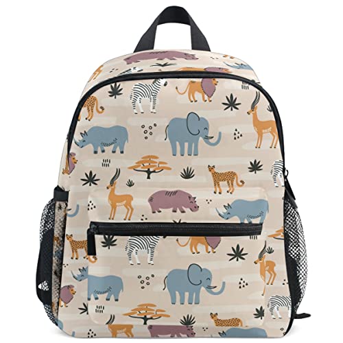 African Wild Animals Toddler Backpacks for Kids Preschool Schoolbag Backpack for Boys Girls Animals Mini Kindergarten Nursery Bag with Chest Strap