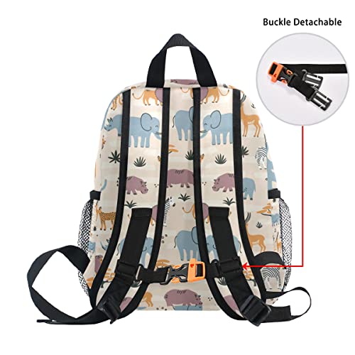 African Wild Animals Toddler Backpacks for Kids Preschool Schoolbag Backpack for Boys Girls Animals Mini Kindergarten Nursery Bag with Chest Strap