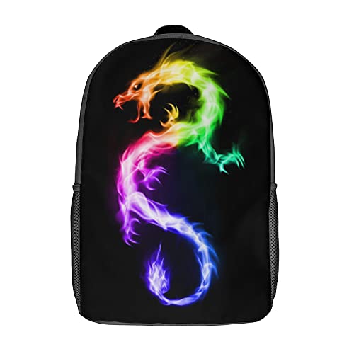 ONE TO PROMISE Dragon Backpacks Watercolor Cool Rainbow Dragon on Black Shoulder Student Bookbag Laptop Backpack Travel Hiking Camping Daypack for Teens Women Men with Side Pockets