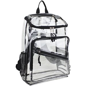 eastsport clear backpack top loader stadium approved see through transparent w/adjustable padded straps - black