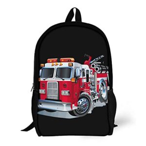 wzomt fire truck backpack for teen boys kids, cool red cartoon firetruck car on white daypack elementary middle college school bookbag rucksack funny water resistant travel bags large 17"