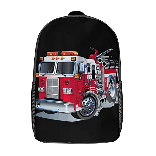 WZOMT Fire Truck Backpack for Teen Boys Kids, Cool Red Cartoon Firetruck Car on White Daypack Elementary Middle College School Bookbag Rucksack Funny Water Resistant Travel Bags Large 17"