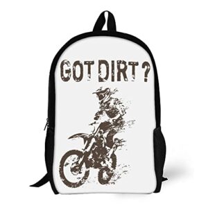 wzomt boys motocross school backpack funny got dirt bike fly racing vintage white bookbag fashion laptop bags water resistant daypack rucksack for travel hiking kids men women 17" knapsack