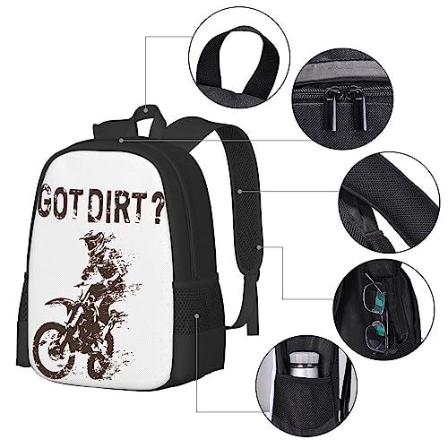 WZOMT Boys Motocross School Backpack Funny Got Dirt Bike Fly Racing Vintage White Bookbag Fashion Laptop Bags Water Resistant Daypack Rucksack for Travel Hiking Kids Men Women 17" Knapsack